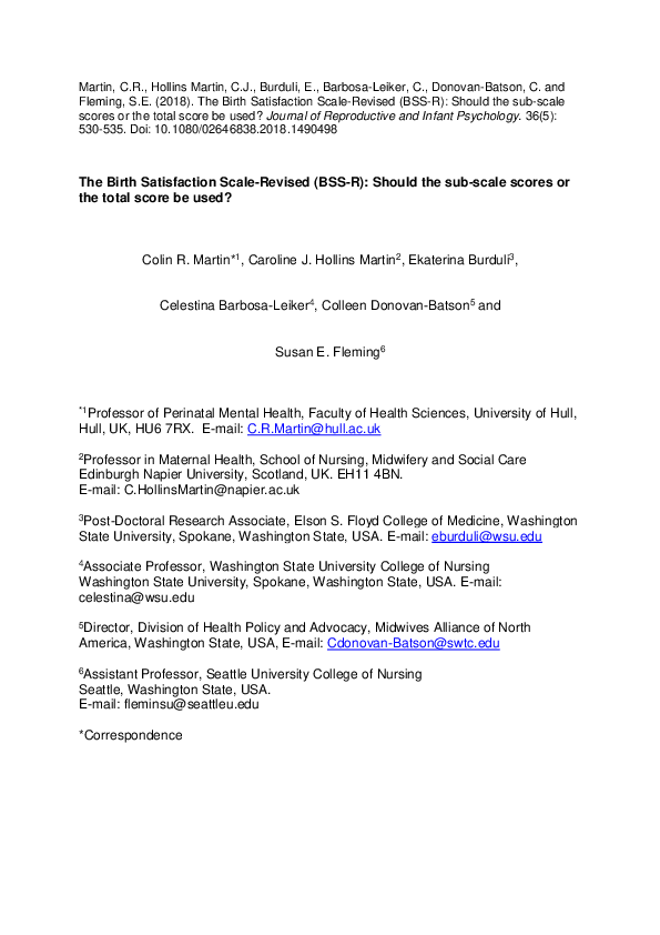 (PDF) The Birth Satisfaction Scale – Revised (BSS-R): should the ...