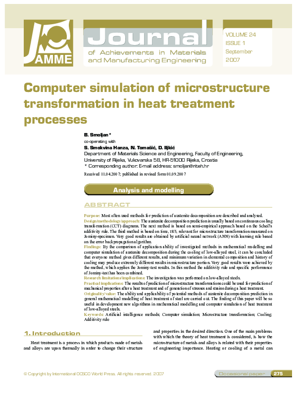 Pdf Computer Simulation Of Microstructure Transformation In Heat Treatment Processes Using Ttt