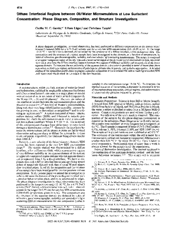 (PDF) Diffuse interfacial regions between oil/water microemulsions at ...