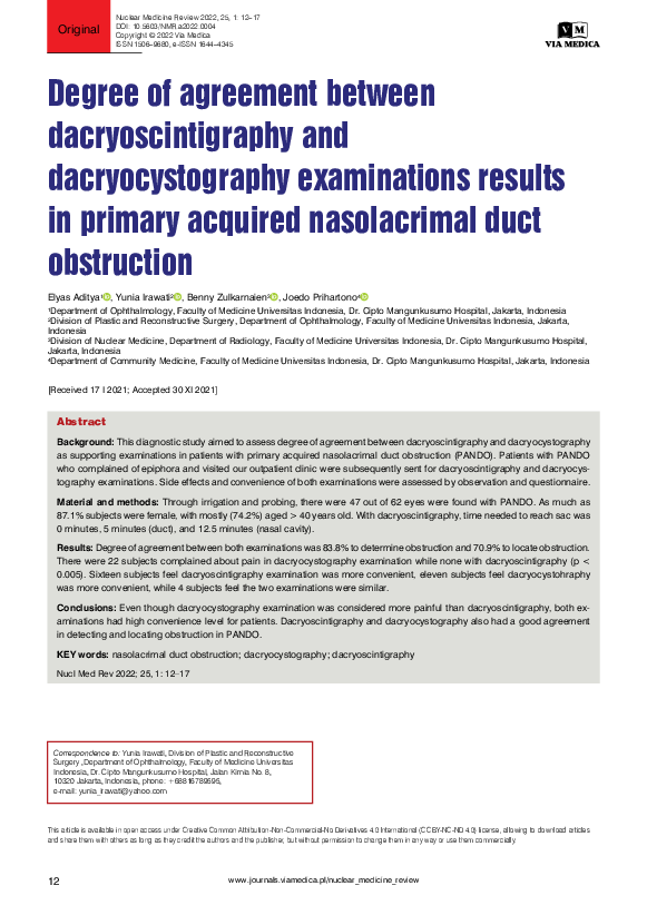 (PDF) Degree of agreement between dacryoscintigraphy and ...