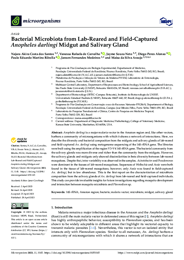 (PDF) Bacterial Microbiota from Lab-Reared and Field-Captured Anopheles darlingi Midgut and ...