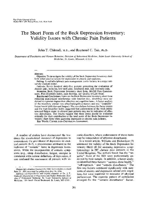 (PDF) The Short Form of the Beck Depression Inventory