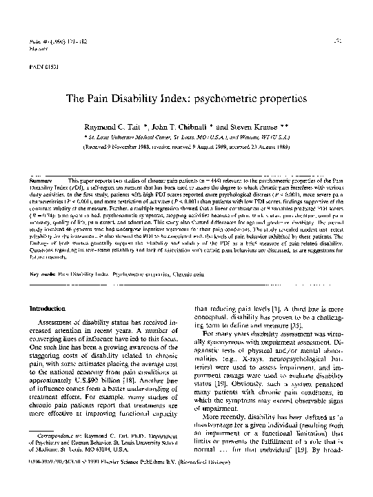 (PDF) The Pain Disability Index: psychometric properties