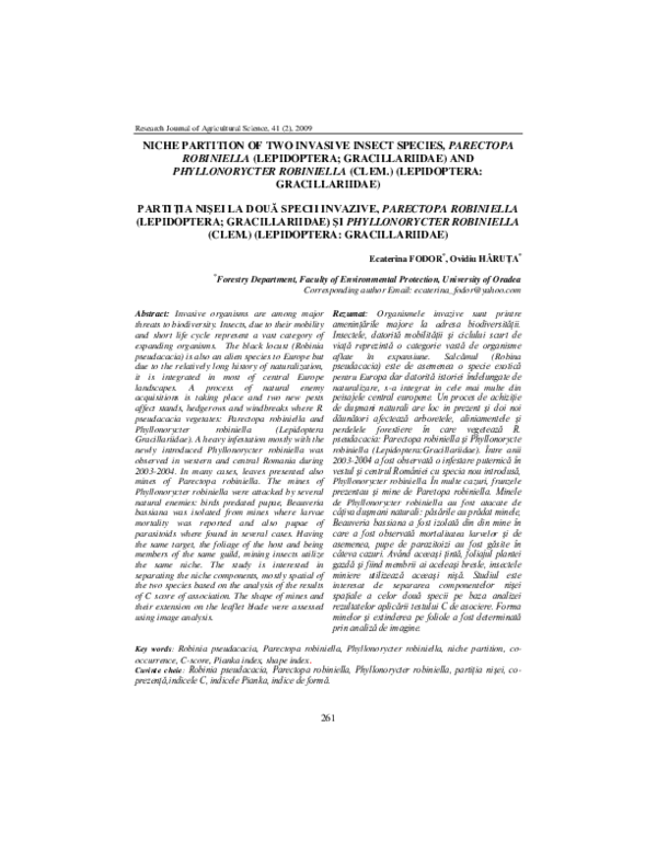 (PDF) Niche partition of two invasive insect species, Parectopa ...