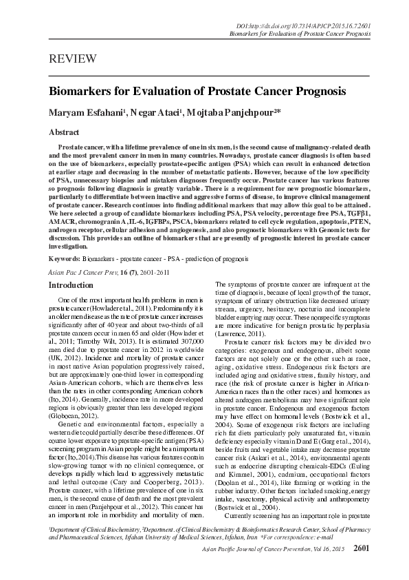 (PDF) Biomarkers for Evaluation of Prostate Cancer Prognosis
