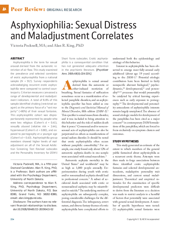 (PDF) Asphyxiophilia: Sexual Distress and Maladjustment Correlates