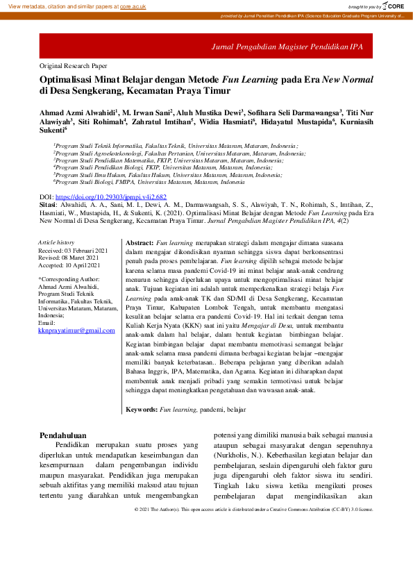 (PDF) Optimalisasi Minat Belajar dengan Metode Fun Learning pada Era ...