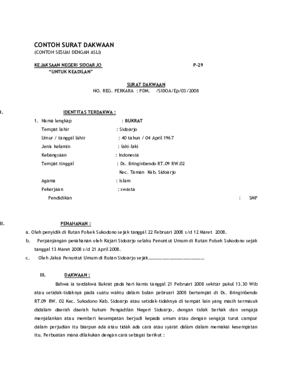 (PDF) CONTOH SURAT DAKWAAN