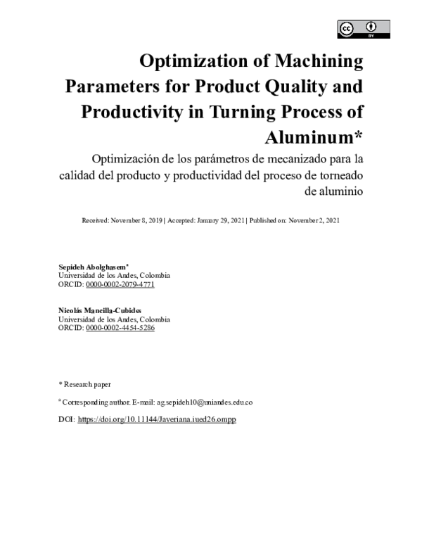 (DOC) Optimization of Machining Parameters for Product Quality and Productivity in Turning ...