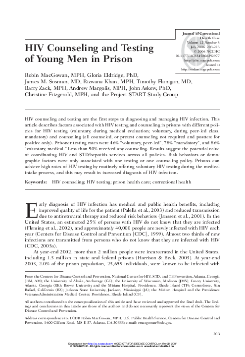 (PDF) HIV Counseling and Testing of Young Men in Prison