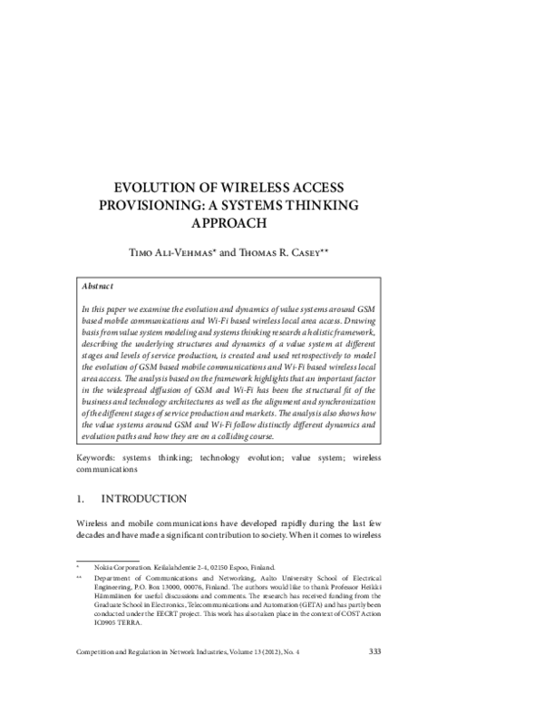 (PDF) Evolution of Wireless Access Provisioning: A Systems Thinking Approach