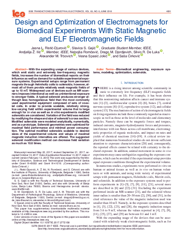 (PDF) Design and Optimization of Electromagnets for Biomedical Experiments With Static Magnetic ...