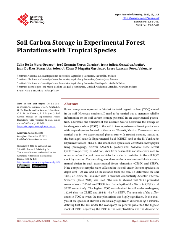 (PDF) Soil Carbon Storage in Experimental Forest Plantations with ...
