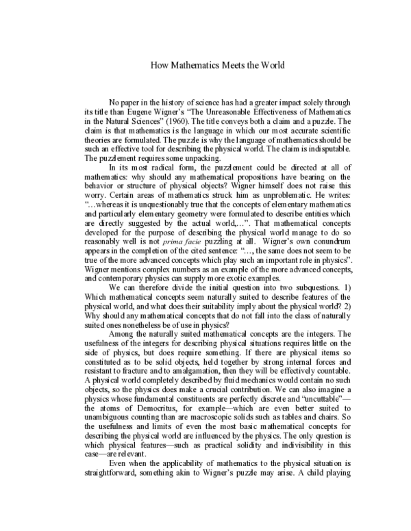 (PDF) How Mathematics Meets the World