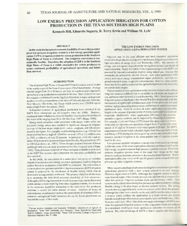 (PDF) Low Energy Precision Application Irrigation for Cotton Production in the Texas Southern ...