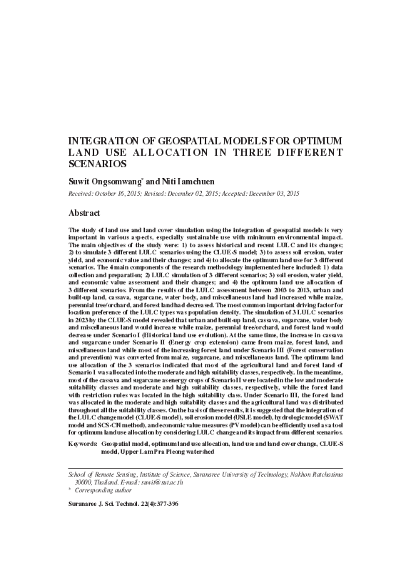 (PDF) Integration of Geospatial Models for Optimum Land Use Allocation in Three Different ...