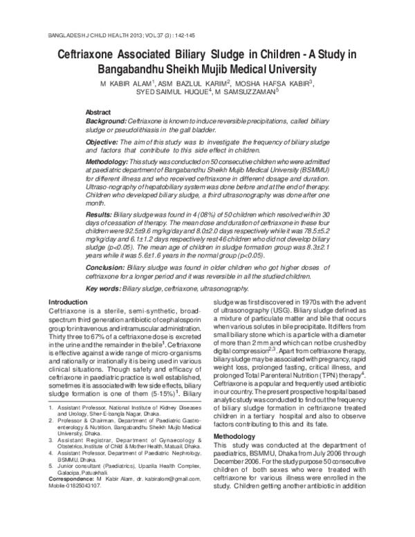 (PDF) Ceftriaxone Associated Biliary Sludge in Children - A Study in ...