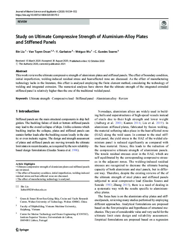 (PDF) Study on Ultimate Compressive Strength of Aluminium-Alloy Plates ...