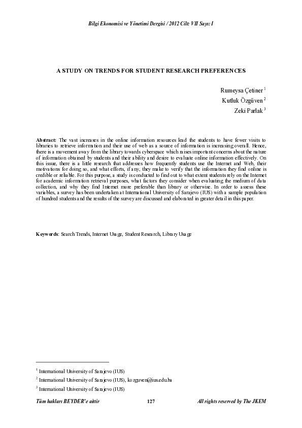 (PDF) A Study on Trends for Stunedt Research Preferences