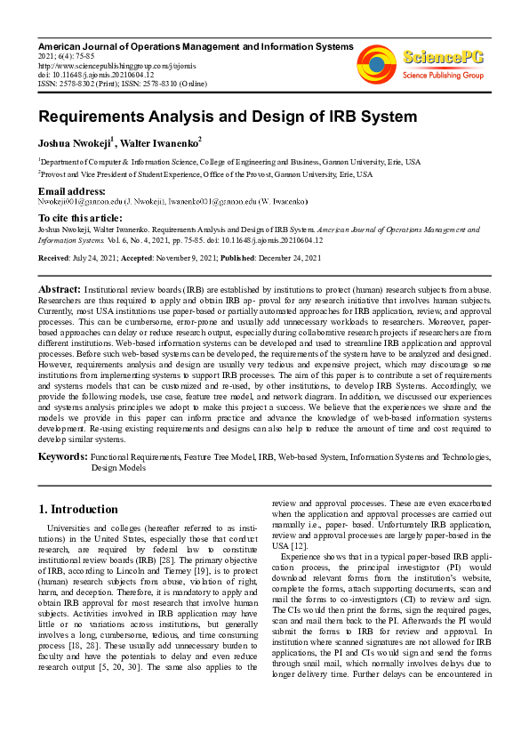 (PDF) Requirements Analysis and Design of IRB System