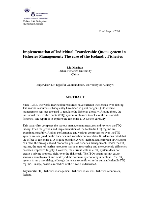 (PDF) Implementation of Individual Transferable Quota system in ...