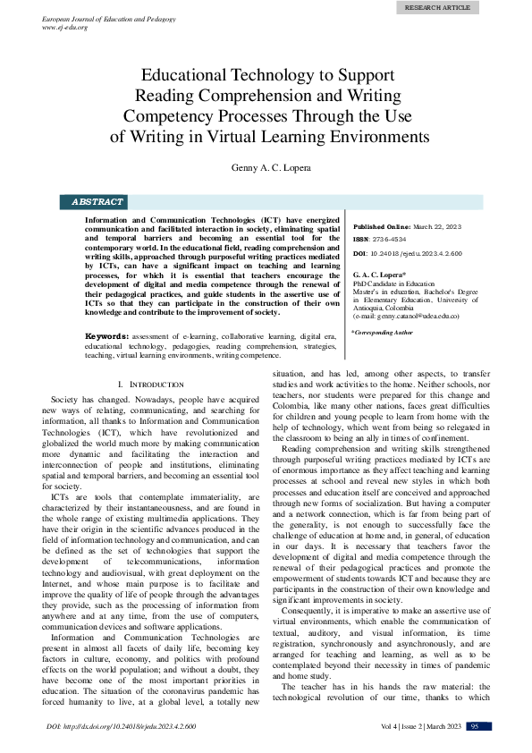 (PDF) Educational Technology to Support Reading Comprehension and Writing Competency Processes ...