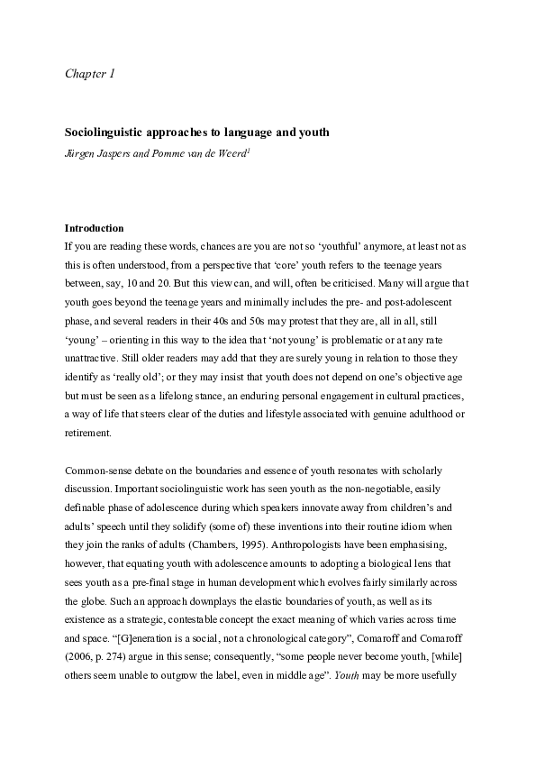 (PDF) Sociolinguistic approaches to language and youth