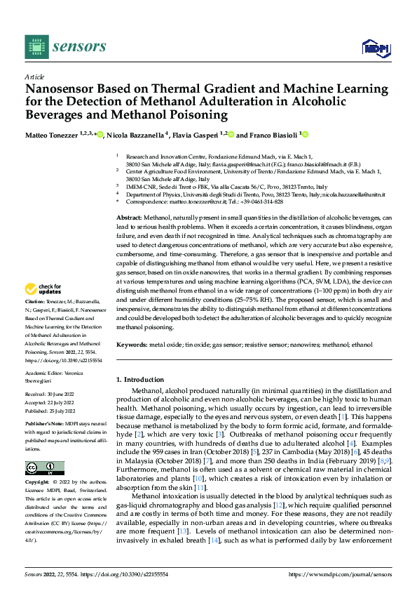 Pdf Nanosensor Based On Thermal Gradient And Machine Learning For The Detection Of Methanol