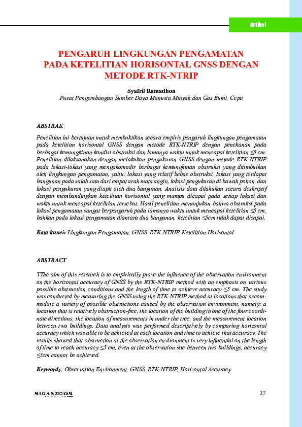 (PDF) Pengaruh Lingkungan Pengamatan pada Ketelitian Horisontal GNSS ...