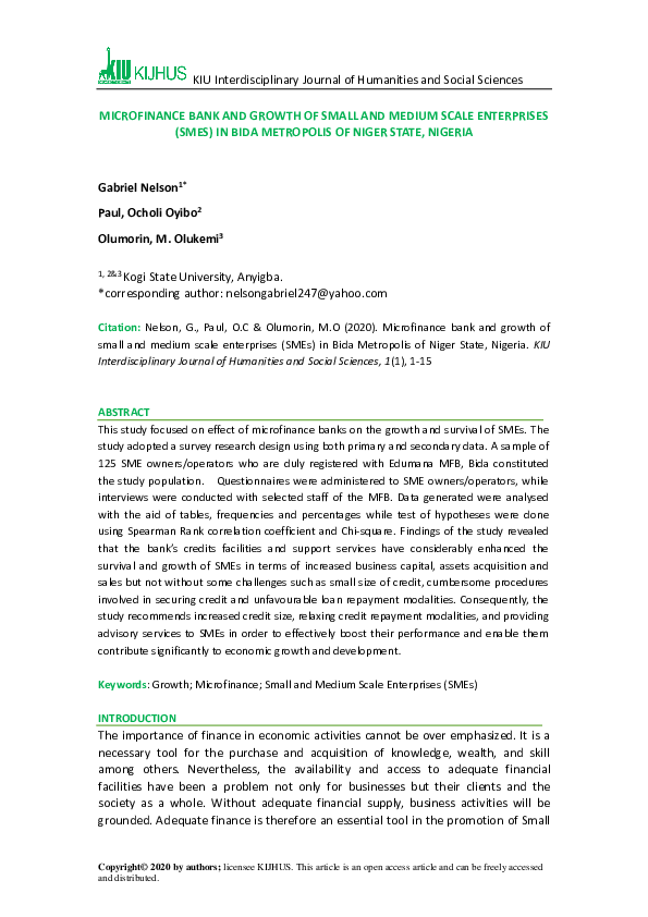 (PDF) Microfinance bank and growth of small and medium scale ...