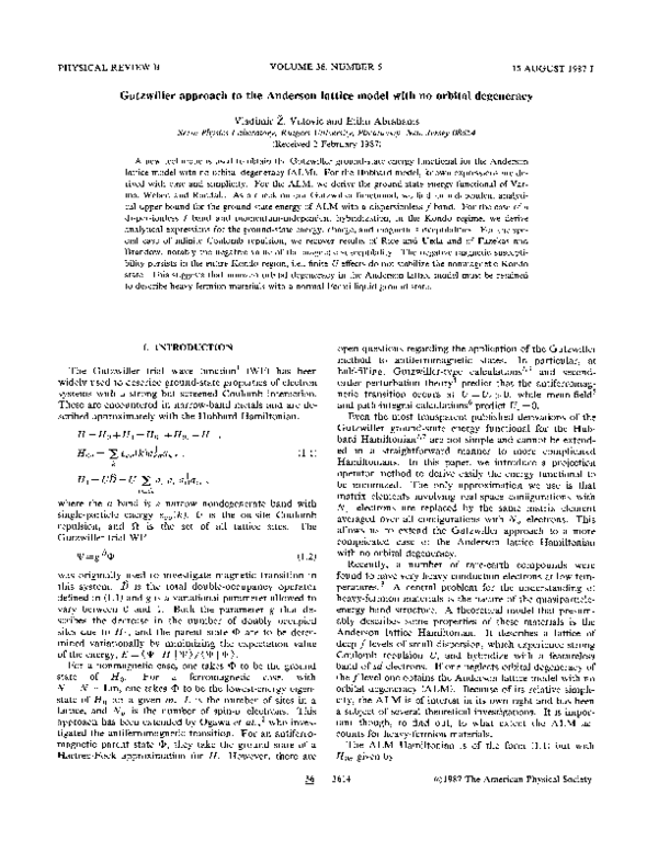 (PDF) Gutzwiller approach to the Anderson lattice model with no orbital degeneracy