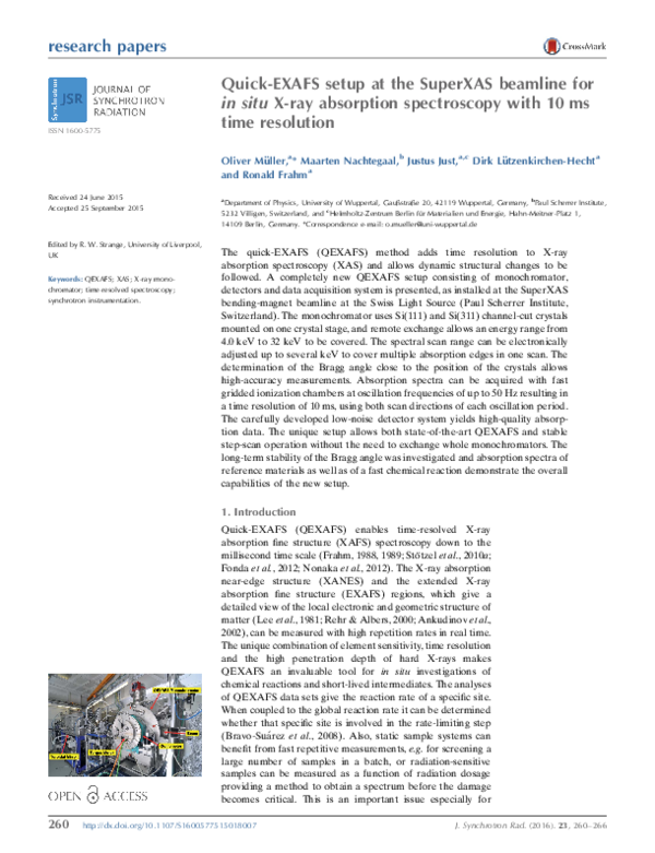 (PDF) Quick-EXAFS setup at the SuperXAS beamline for in situ X-ray absorption spectroscopy with ...