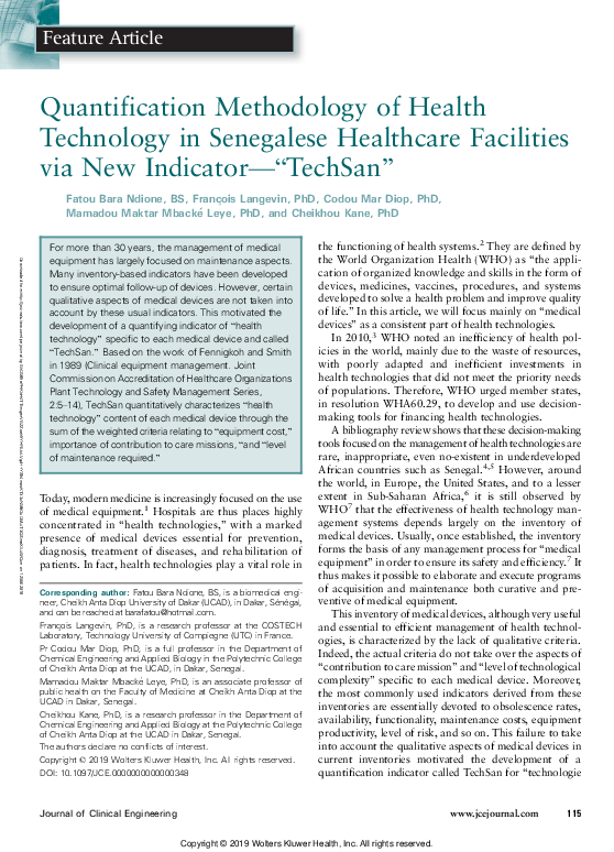 (PDF) Quantification Methodology of Health Technology in Senegalese ...