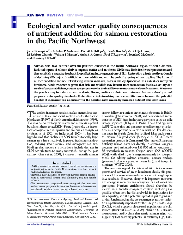 (PDF) Ecological and water quality consequences of nutrient addition ...
