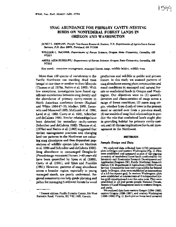 (PDF) Snag abundance for primary cavity-nesting birds on nonfederal ...