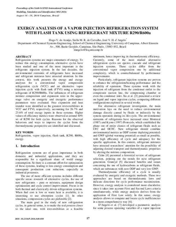 (PDF) Exergy Analysis of a Vapor Injection Refrigeration System with Flash Tank using ...