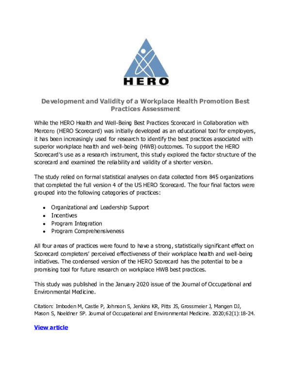 (PDF) Development and Validity of a Workplace Health Promotion Best ...