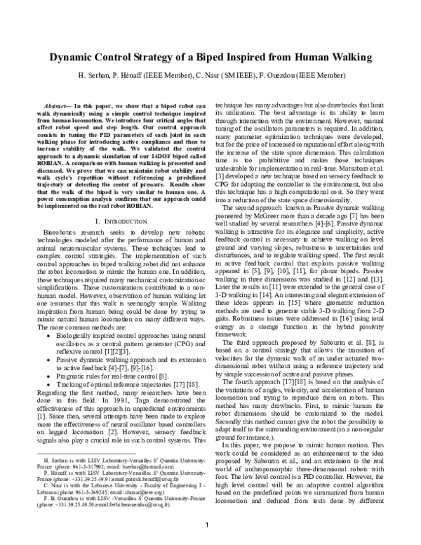 (PDF) Dynamic Control Strategy of a Biped Inspired from Human Walking