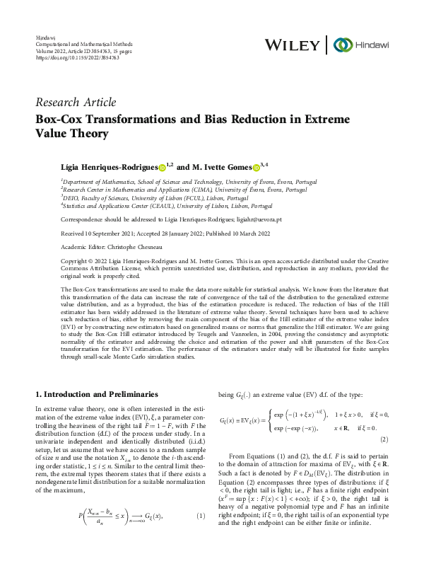(PDF) Box-Cox Transformations and Bias Reduction in Extreme Value Theory