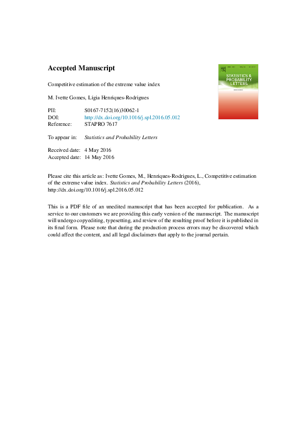 (PDF) Competitive estimation of the extreme value index (PDF) Competitive estimation of the extreme value index