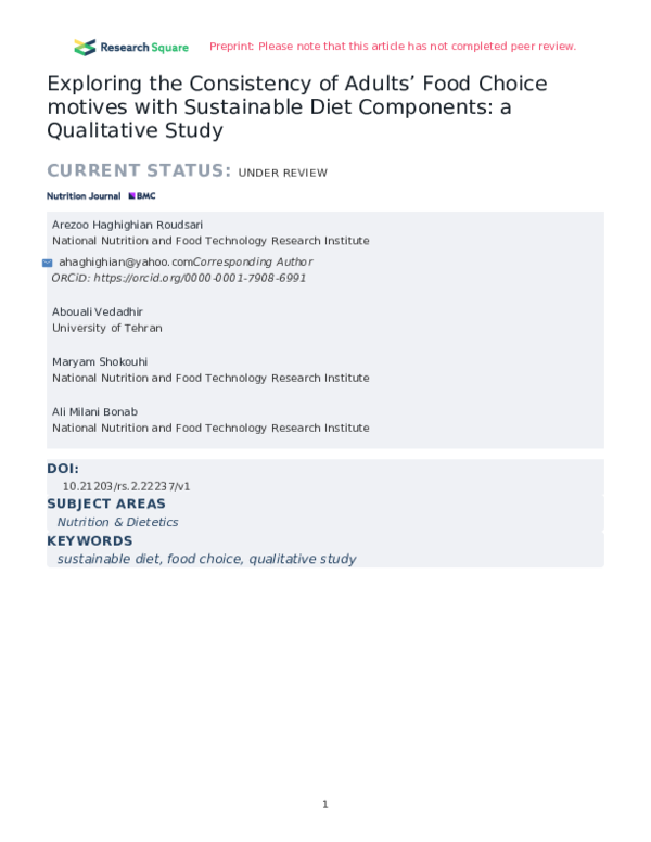 (PDF) Exploring the Consistency of Adults’ Food Choice motives with ...