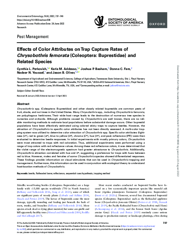 (PDF) Effects of Color Attributes on Trap Capture Rates ofChrysobothris ...