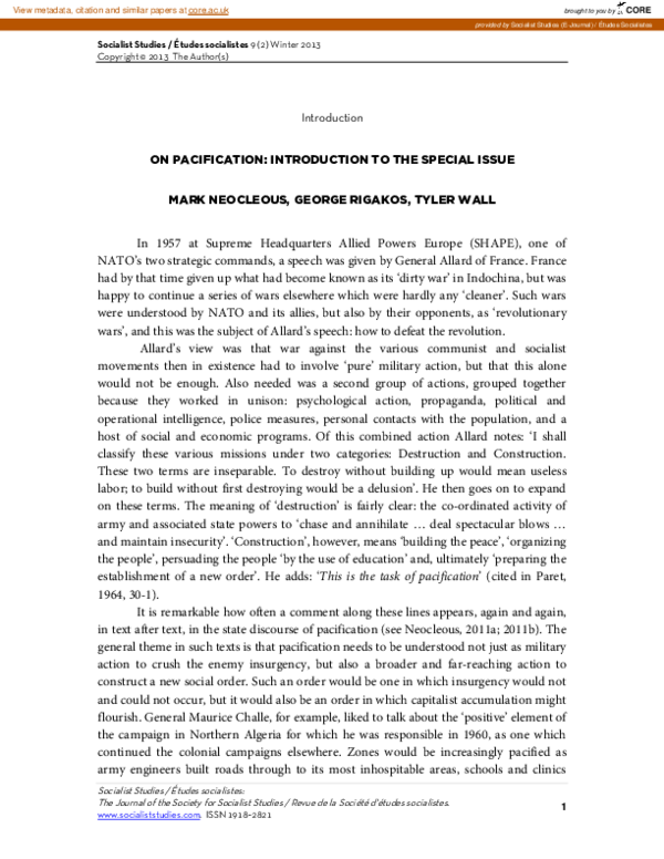 (PDF) On Pacification: Introduction to the Special Issue