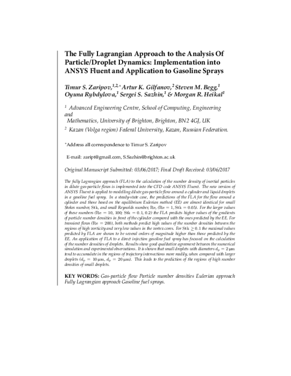 (PDF) The Fully Lagrangian Approach to the Analysis of Particle/Droplet Dynamics: Implementation ...