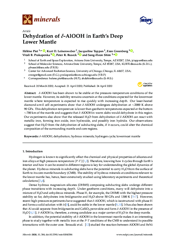 (PDF) Dehydration of δ-AlOOH in Earth’s Deep Lower Mantle