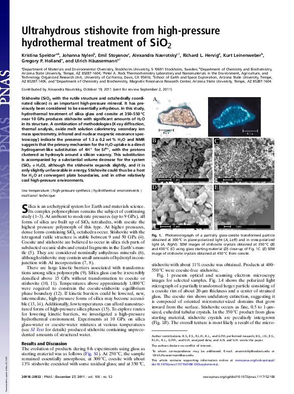 (PDF) Ultrahydrous stishovite from high-pressure hydrothermal treatment ...