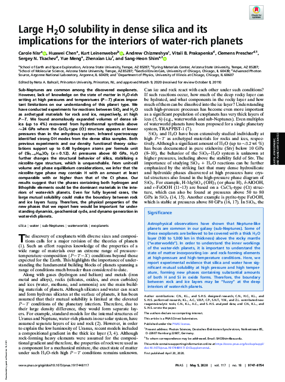 (PDF) Large H 2 O solubility in dense silica and its implications for ...