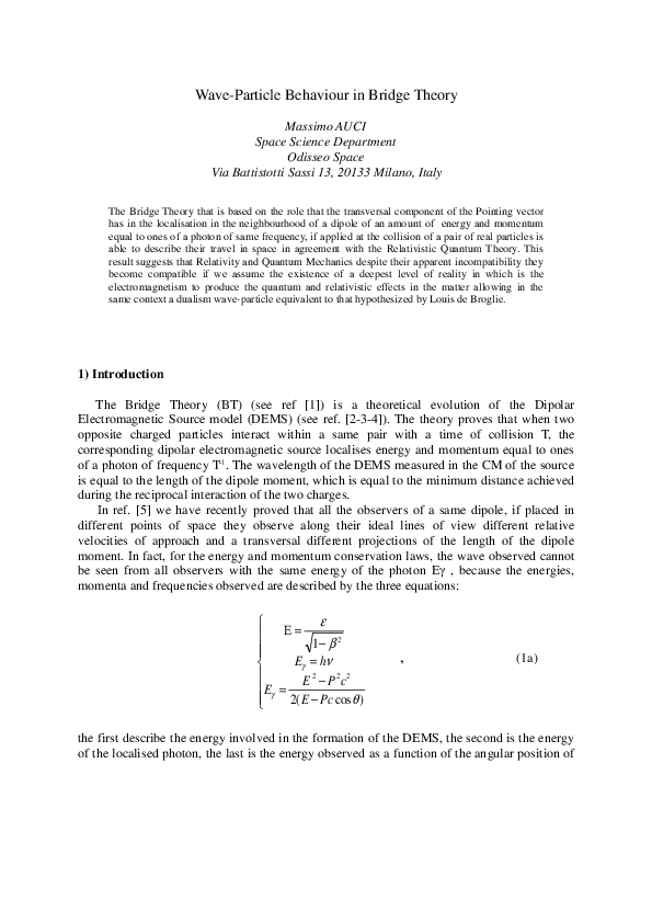 (PDF) Wave-Particle Behaviour in Bridge Theory