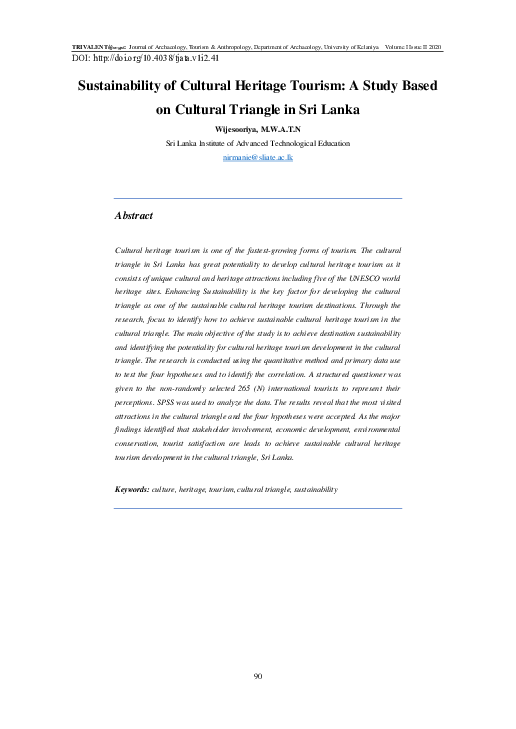 (PDF) Sustainability of Cultural Heritage Tourism: A Study Based on ...