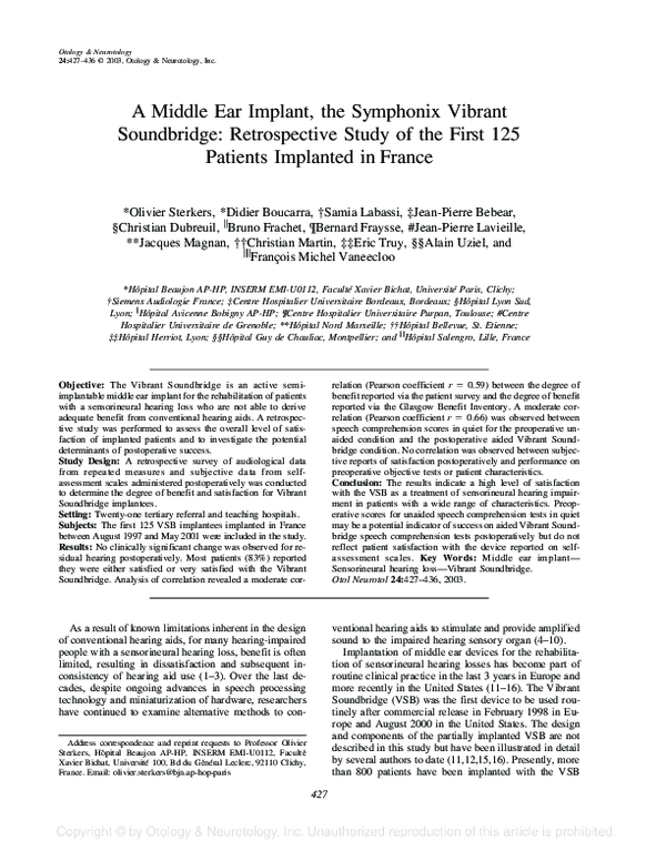 (PDF) A Middle Ear Implant, the Symphonix Vibrant Soundbridge ...